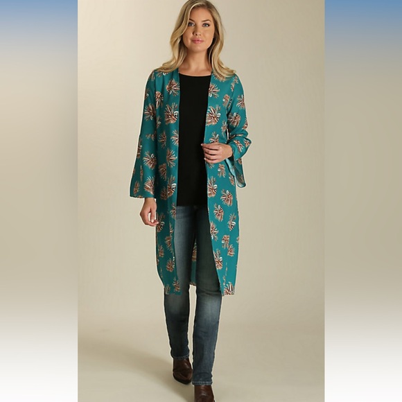 Wrangler | Tops | Wrangler Womens Open Front Skullhead Print Duster ...